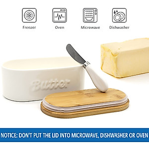 MBR FORCE Ceramic Butter Dish with Lid for Countertop Large White Farmhouse Butter Holder with Knife Butterdish Keeper Container Box