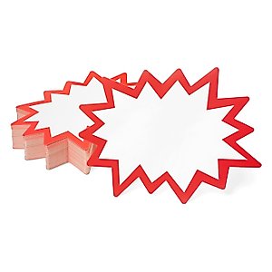 Starburst Signs with Stickers 100pcs | Sale Price Tags for Garage Sale, Estate Sale, Yard Sale, Retail Supplies. 50pcs Price Sign Cards & 50pcs Strong Sticker Dots. 6x8 inch (White)