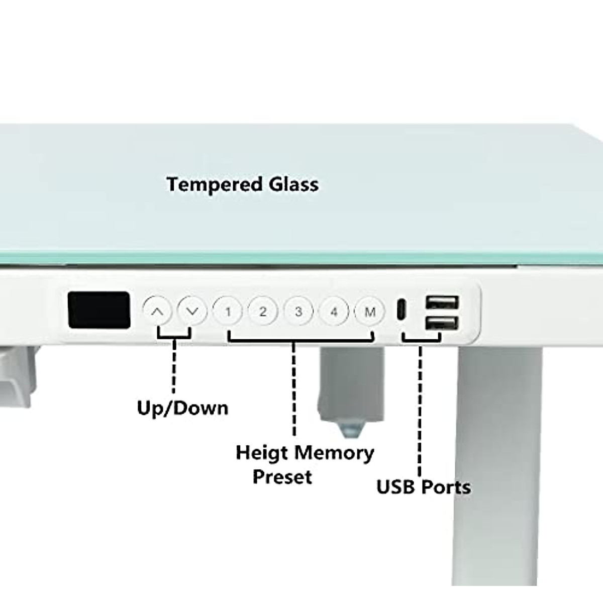 Lanxicat 46x24 Glass Electric Standing Home Office Desks Stand Up Desk Adjustable Height Desk with USB/Wireless Charging/Power Strip with Drawers (2Tempered Glass Top, White Frame, 46x24)