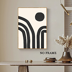 Black and White Abstract Wall Art Boho Line Abstract Drawings Poster Black Stroke Painting Beige Black Abstract Shapes Canvas Modern Geometric Pictures Abstract Line Artwork Print 16x24inchx3 No Frame