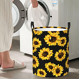 Sunflower Laundry Basket Funny Foldable Waterproof Oxford Cloth Laundry Basket Tote Bag - Multipurpose Storage Solution for Bathroom, Laundry, and Bedroom Medium