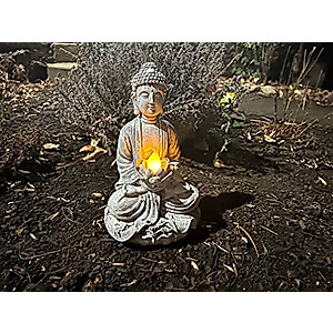 VP Home Buddha Statue for Home and Outdoor Decor Solar Powered Flickering LED Garden Light Zen Meditation Spiritual Room Decor (Zen Buddha) Buddha Garden Statue