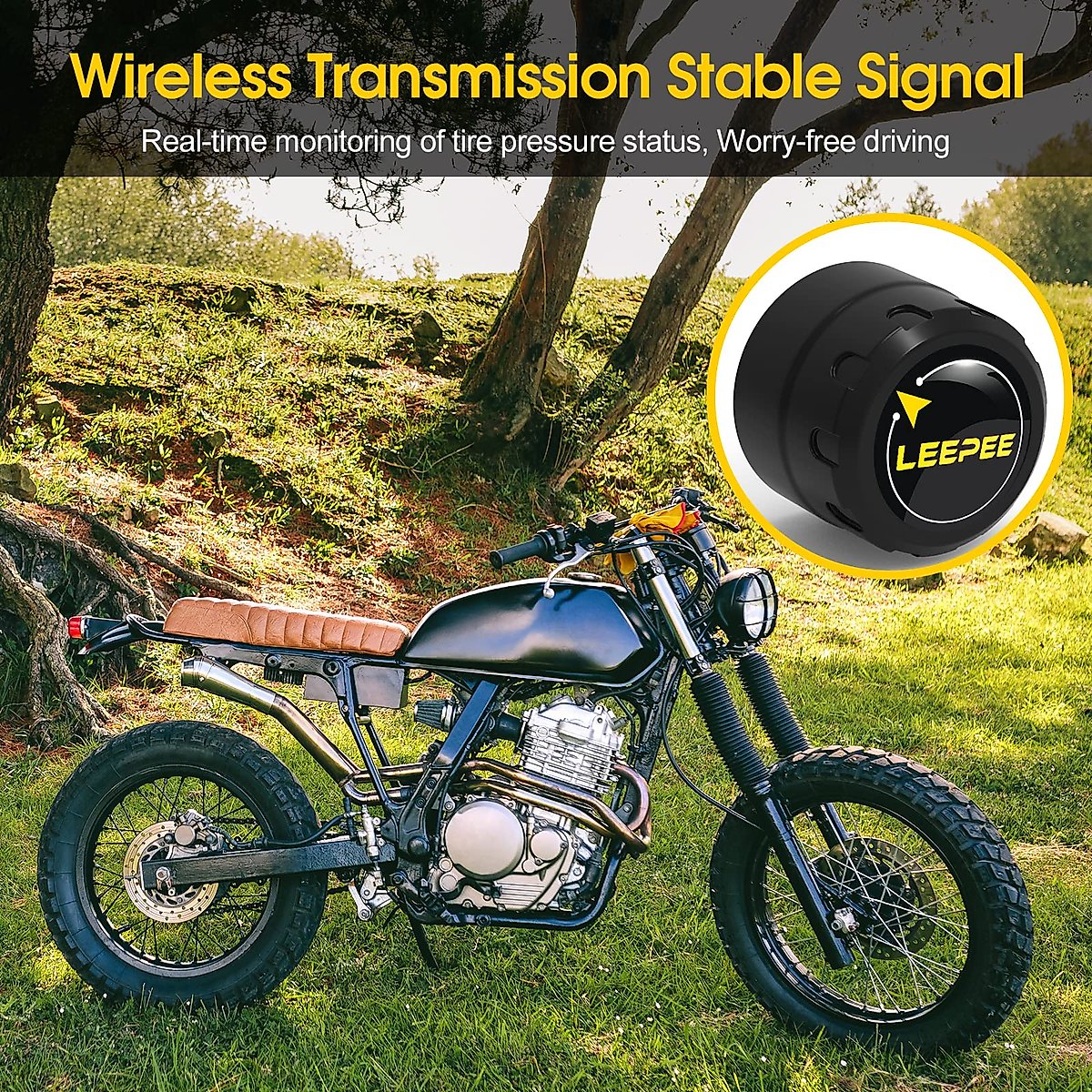 leepee Motorcycle Tire Pressure Monitoring System, Tire Pressure and Temperature Alarm, Wireless Motorcycle TPMS with 2 External Sensors, Support iOS and Android