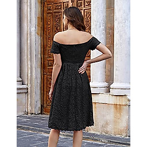 Women's Wedding Dress Short Sleeve Lace Dress Bridal Shower A Line Bridsmaid Party Dresses Black M