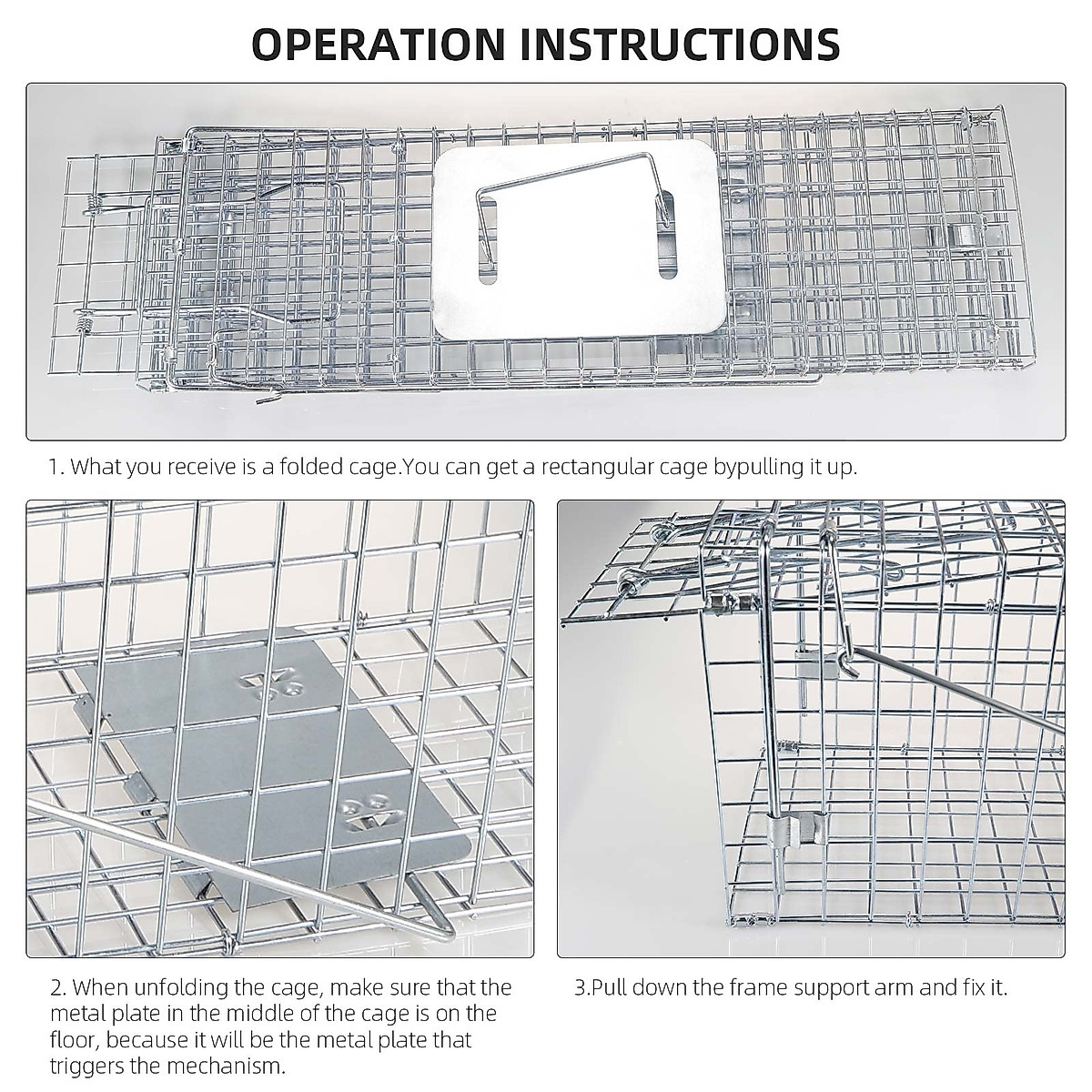 Jahy2Tech Collapsible Cat Trap 26"x10"x9" Steel Humane Live Animal Trap for Rabbits, Stray Cat, Squirrel, Raccoon, Opossum, Gopher, Chicken