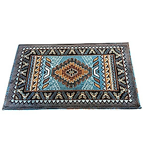 Southwest Native American Doorway Mat Area Rug Blue & Brown Design D143 (2 feet X 3 feet 4 inches)