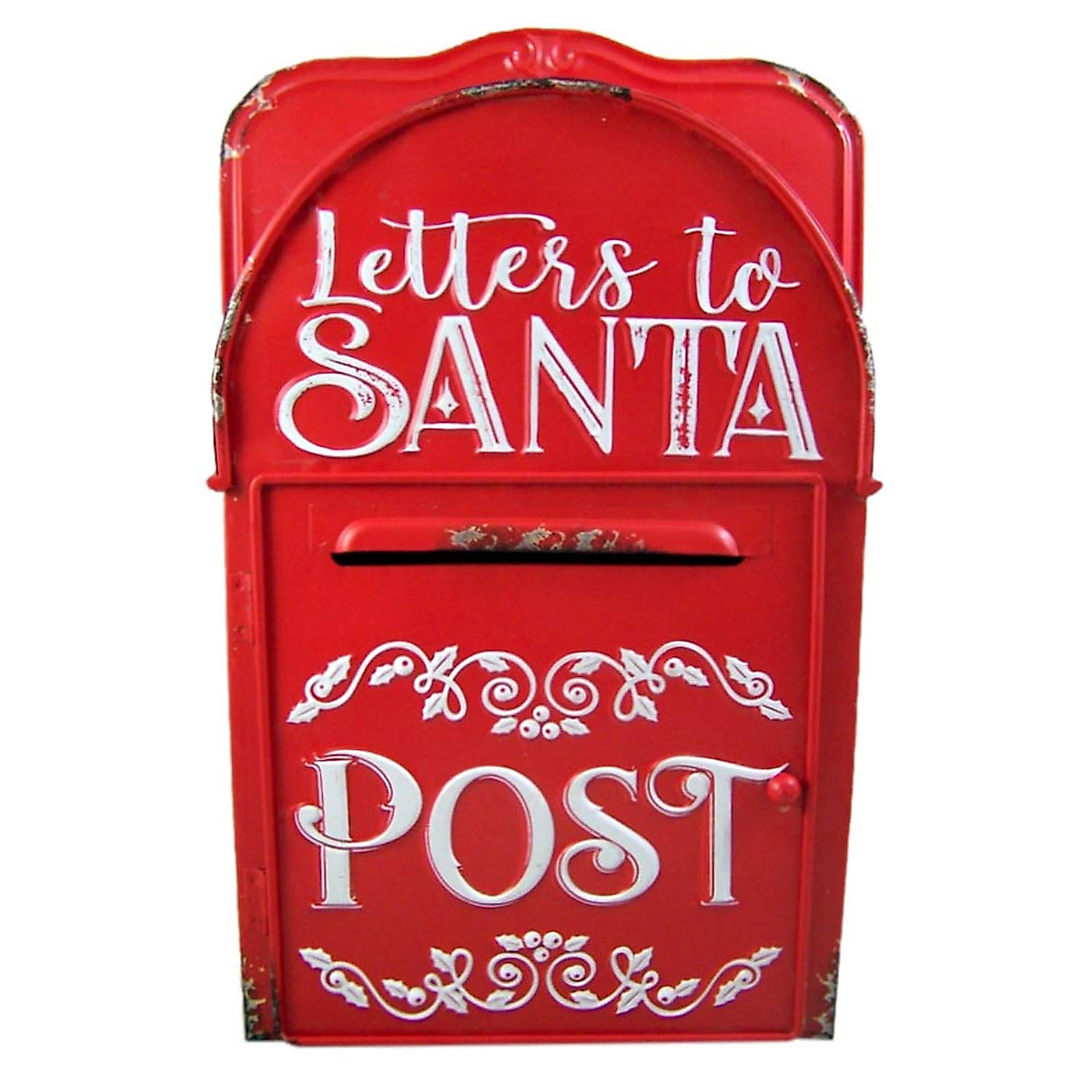 Wowser Distressed Hand Painted Red Metal Letters to Santa Mail Post Box, 15 1/4 Inch