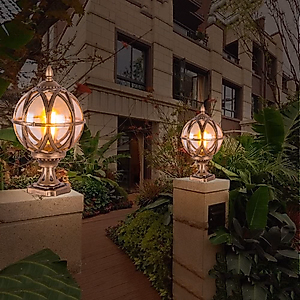 SYUFRE Outdoor Post Light Fixture IP65 Exterior Rainproof Glass Post Lanterns Globe Post Lamp Fence Table Light Lawn Garden Landscape Lamp for Courtyard Decorative Lighting