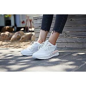 XPACS Womens Comfortable Arch Support Walking Sneakers, Breathable Lace Up Running Shoes for Women, Casual Non-Slip Sneakers for Outdoor Activities Ocassion Pink White Size 10