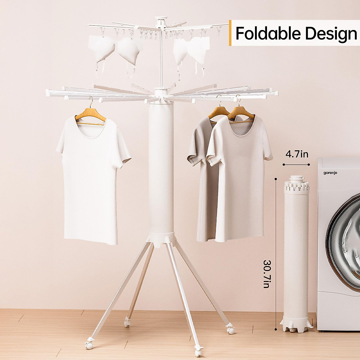 Saclsocs Four-Legged Clothes Drying Rack, Foldable and Portable Drying Rack, Suitable for Indoor, Outdoor, Poolside, Camping, Made of Aluminum Alloy Material, Double-Tier, White