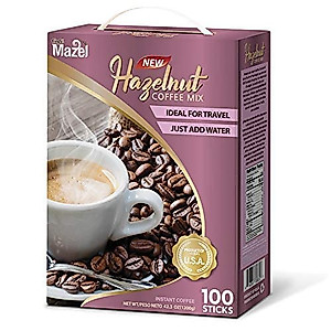 Café Mazel Instant Coffee - Hazelnut, Instant Coffee Mix, 3 in 1 Instant Coffee, 100 Sticks