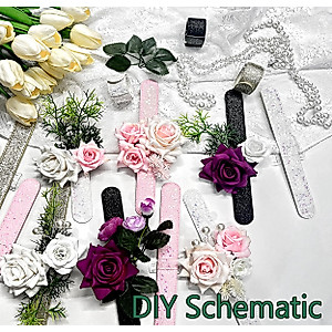 WarmValley 12Pcs Corsage Wristlet Wrist Corsage Bracelets, Wedding DIY Corsage Wristlet Band, Faux Leather 8.9 x 1in Sequin Corsage Kit, Accessories for Bridesmaid Bridal Shower Party Prom