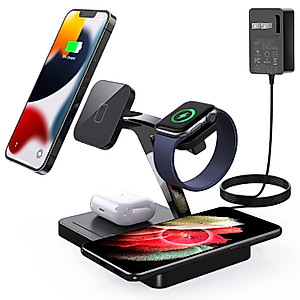 Magnetic Wireless Charging Station for Magsafe Charger Stand 4 in 1 Fast Wireless Charging with 36W Adapter for iPhone 14/13/12 /Mini/Pro/Pro Max,AirPods Pro/2,Apple iWatch,Two Phone Charging