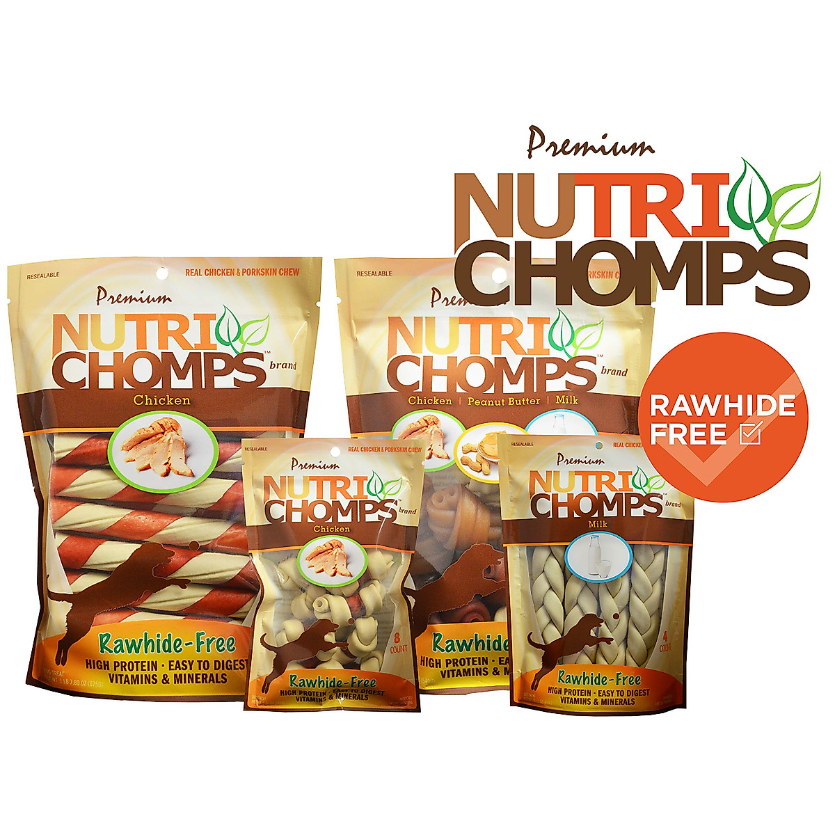 Nutri Chomps Dog Chews, Real Chicken, Peanut Butter and Milk Flavors | Easy to Digest Rawhide-Free Dog Treats