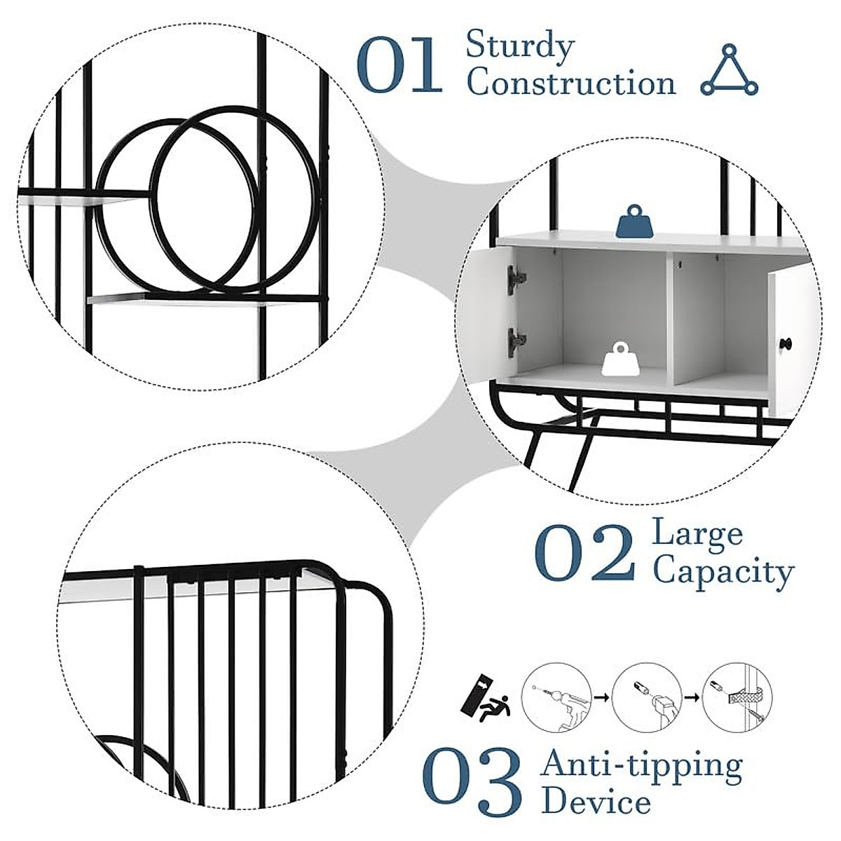 Tejomi Modern Tall Bookshelf, 70.9" Industrial Bookcase with Storage Cabinet and Open Shelves, Free Standing Storage Rack Display Rack for Office, Living Room, Hallway - White