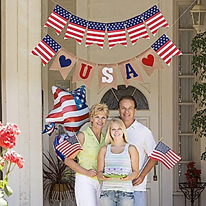 4th of July Decorations,Fourth of July Patriotic Party Decorations Supplies, Pack of 2Pack American Patriotic Banner Jute Burlap Love USA and US Flag Bunting (2Pack Banner)