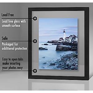 Americanflat 11x14 Floating Picture Frame in Black - Use as 11x14 Frame, 8x10 Floating Frame, or 5x7 Floating Frame with Polished Glass and Hanging Hardware - Horizontal and Vertical Formats for Wall