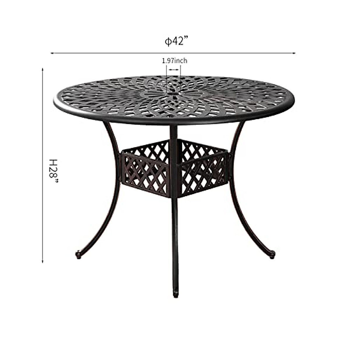 Withniture 42 Inch Cast Aluminum Patio Table,Outdoor Dining Table,Round Patio Bistro Table with Umbrella Hole Conversation Table,for Garden,Patio,Yard(Antique Bronze)