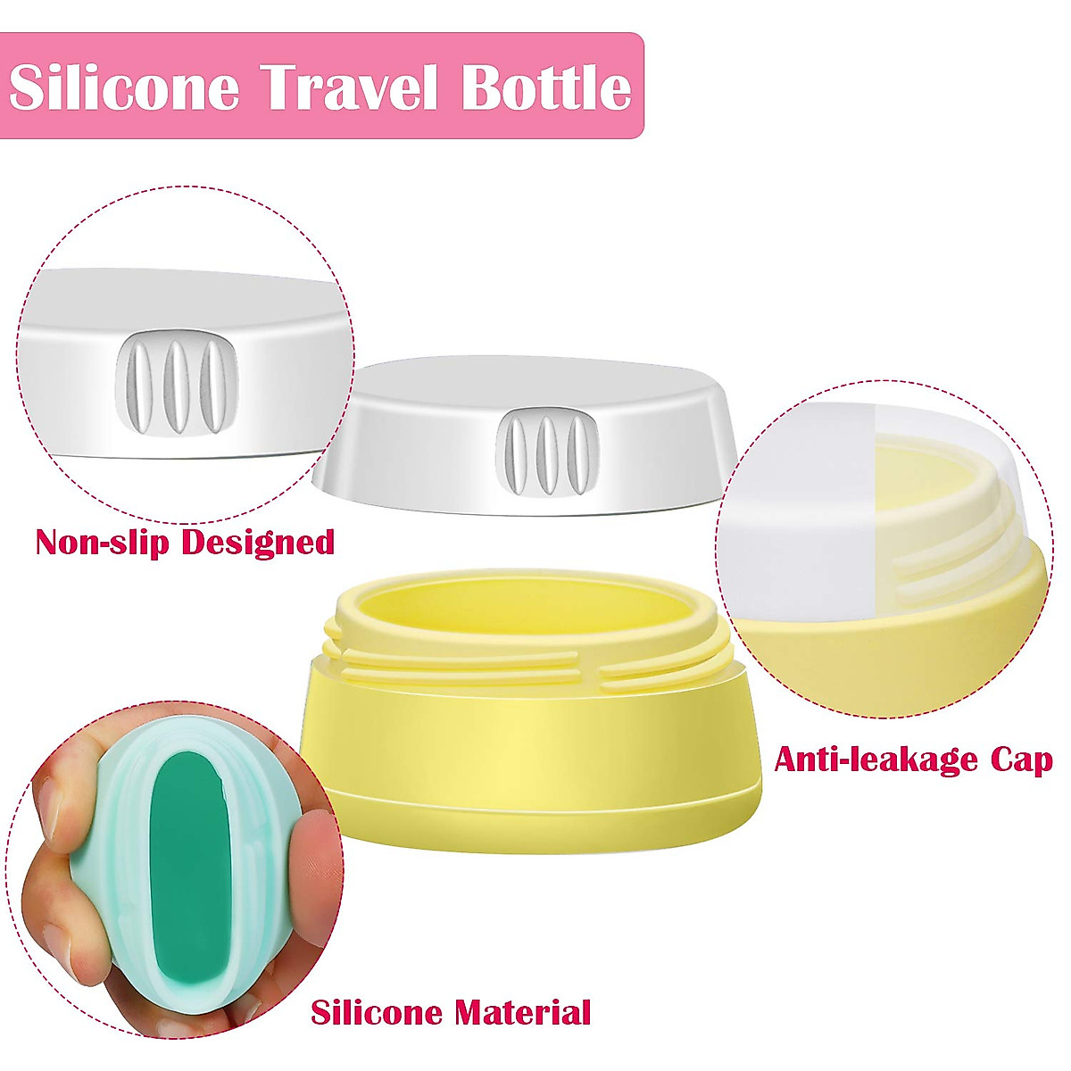 selizo Travel Bottles Containers Silicone and Plastic Cream Jars with TSA Approved Toiletry Case for Toiletries Cosmetic Makeup Body Hand Cream Lotion Shampoo