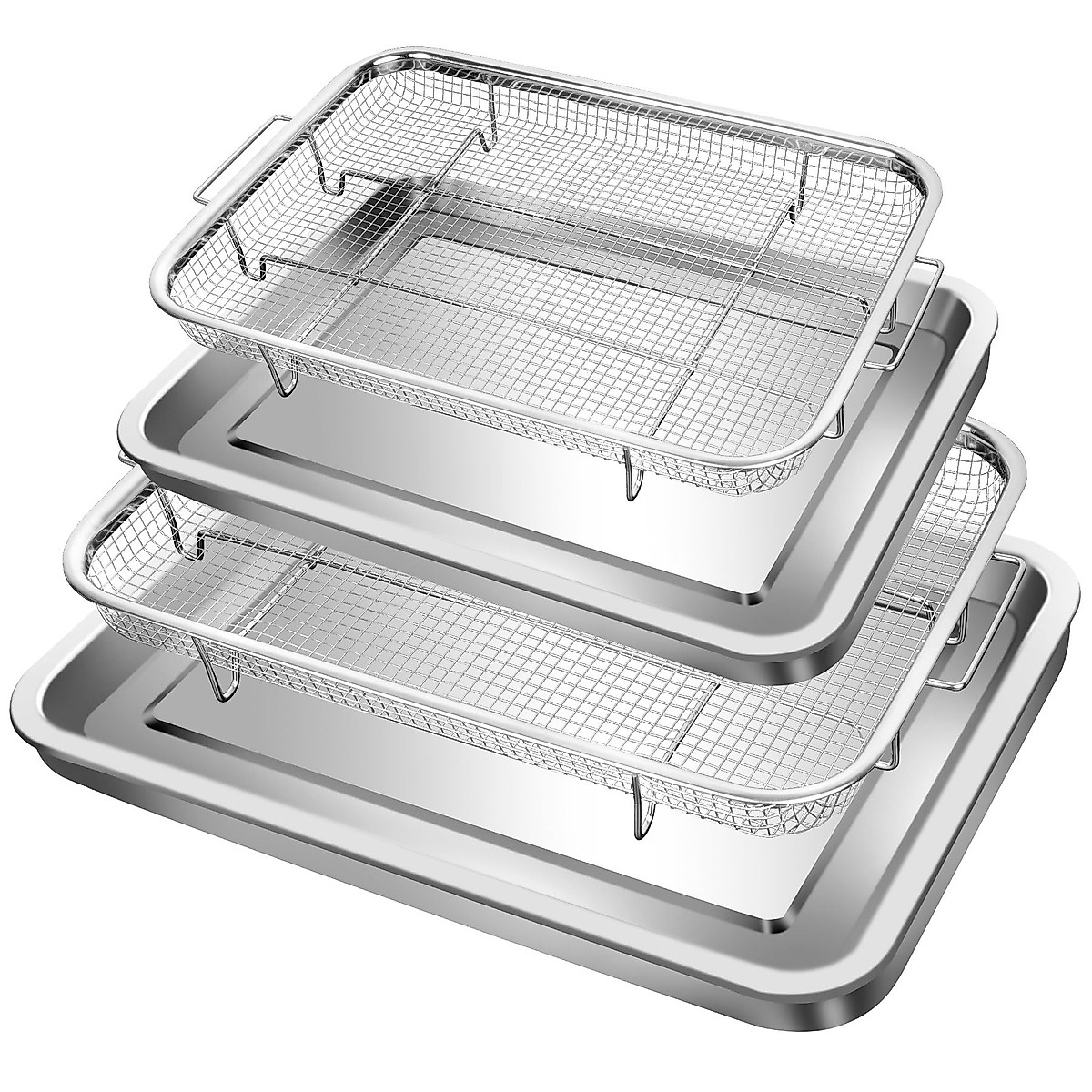 Air Fryer Basket for Oven 2 Set Stainless Steel, Air Fryer Accessories Oven Rack and Crisper Tray, Bacon Cooker Broiler Pan for Oven, Bakeware Sets Oven Rack-2-Set Large & Medium