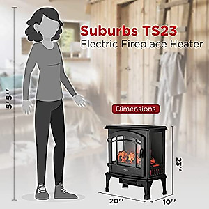 TURBRO Suburbs TS23 Electric Fireplace Heater, 23” FREESTANDING Fireplace Stove with Realistic Adjustable Flame Effect - CSA Certified - OVERHEATING Safety Protection - Remote Control - 1400W, Black