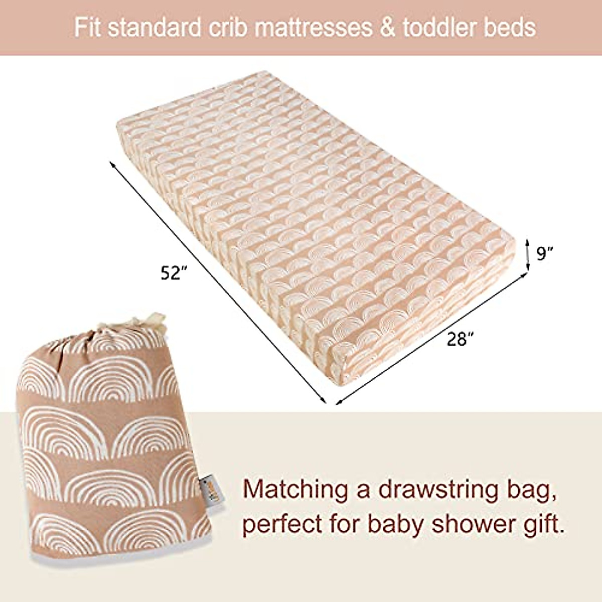 LifeTree Muslin Crib Sheets for Girls and Boys, 70% Viscose from Bamboo and 30% Cotton Boho Fitted Baby Crib Sheet for Standard Crib Mattress & Toddler Bed Mattress (52"x28") - Rainbow Pattern