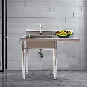 Utility Sink,Stainless Steel Kitchen Sink,Single Bowl Commercial Sink Drain Board Catering Prep Sink with Faucet and Sink for Restaurant,Laundry,Backyard,Garages 39.3 * 23.6 * 36.7in
