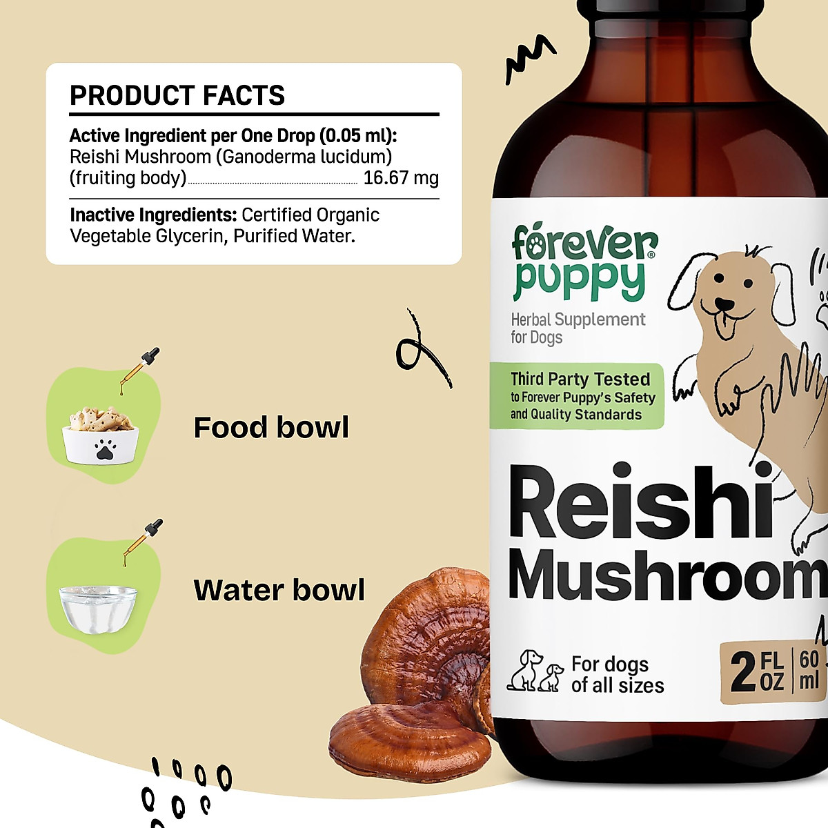 Reishi Mushroom Drops for Dogs - Immune Support Supplement - Red Reishi Mushroom Liquid Drops for Canine Immune Support - Reishi Mushroom Supplement for Pets - Dog Food Supplements for Immunity - 2 oz