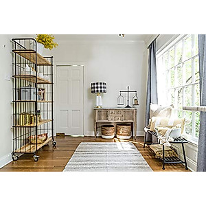 Creative Co-Op 5 Tier Wood Shelves with Metal Frame & Caster Wheels