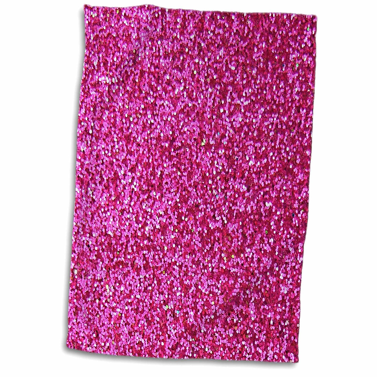 3D Rose Hot Pink Faux Glitter-Photo of Glittery Texture-Girly Trendy-Glamorous Sparkly Bling Effect Hand/Sports Towel, 15 x 22