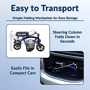 KneeRover Deluxe KneeCycle Steerable Knee Walker Knee Scooter for Adults for Foot Surgery, Broken Ankle, Foot Injuries - Foldable Knee Rover Scooter for Broken Foot Injured Leg Crutch Alternative Blue