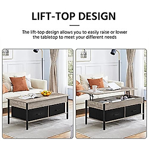 Yaheetech 47.5 Inch Lift Top Coffee Table with Hidden Compartment and 2 Fabric Storage Baskets, Rustic Wood Center Table with Tabletop Raisable Top for Living Room, Gray