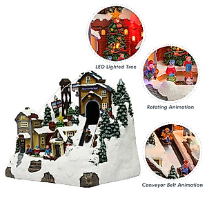 MOMENTS IN TIME Christmas Village Building, Mount Lure Sled Resort, Ski Resort with Ski Lift with LED Lights, Christmas Music, and Animation - Power Adapter (Included) (9.8" H x 12.2" W x 8.3" D)