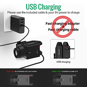 Gmconn Pistol Flashlight Green Laser White LED Light Combo with Compact Rail Mount for Handgun Picatinny Rail (Green Laser)