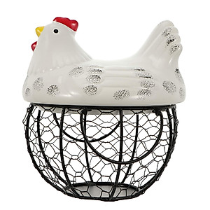 Luxshiny 1pc Egg Basket Eggs Decor Egg Holder for Fridge Home Old Fashioned Tinsel Food Storage Basket Snack Basket Chicken Egg Holder Iron Egg Holder Cover Ceramic Desk Round