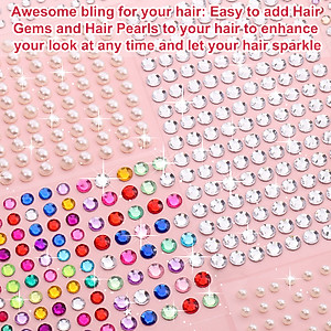 Vodolo Hair Jewels,2472 Pcs Hair Gems,Diamond Hair Accessories for Women Girl,Hair Pearls Jewelry Stick On,Bling Stickers Rhinestone Self Adhesive for Prom,Face,Makeup,Eye,Nail,