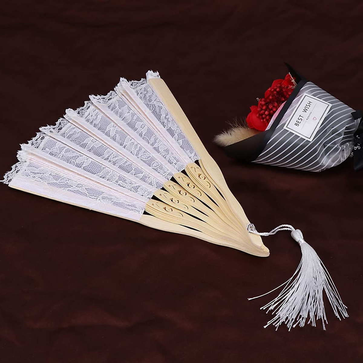 FOMIYES Hand held Fan Handheld Fans Chinese Fan Hand Fans for Women Vintage Fan Retro Chinese Style Fan Bamboo Wood Hand Fan Retro Dance Fan Folding Fan lace Fan Wedding White Cooler Miss