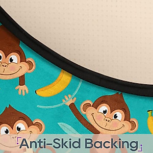 Cute Monkey Round Area Rug, Monkey Banana Non-Slip Circle Rug for Bedroom Living Room Outdoor Study Playing Floor Mat Carpet, 5.2' Diameter