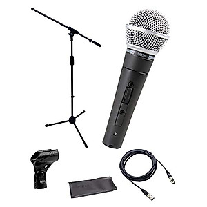 Shure SM58-S Microphone Bundle with on/off Switch, clip and pouch, MIC Boom Stand and XLR Cable