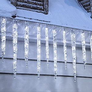 Christmas Icicle Lights with Clips, 10 Tubes 50 LED 15" LED Crystal Ice Falling String Lights, 36 Sets Connectable Waterproof Hanging Christmas Lights Plug in for Winter Roof Holiday Outdoor Decor