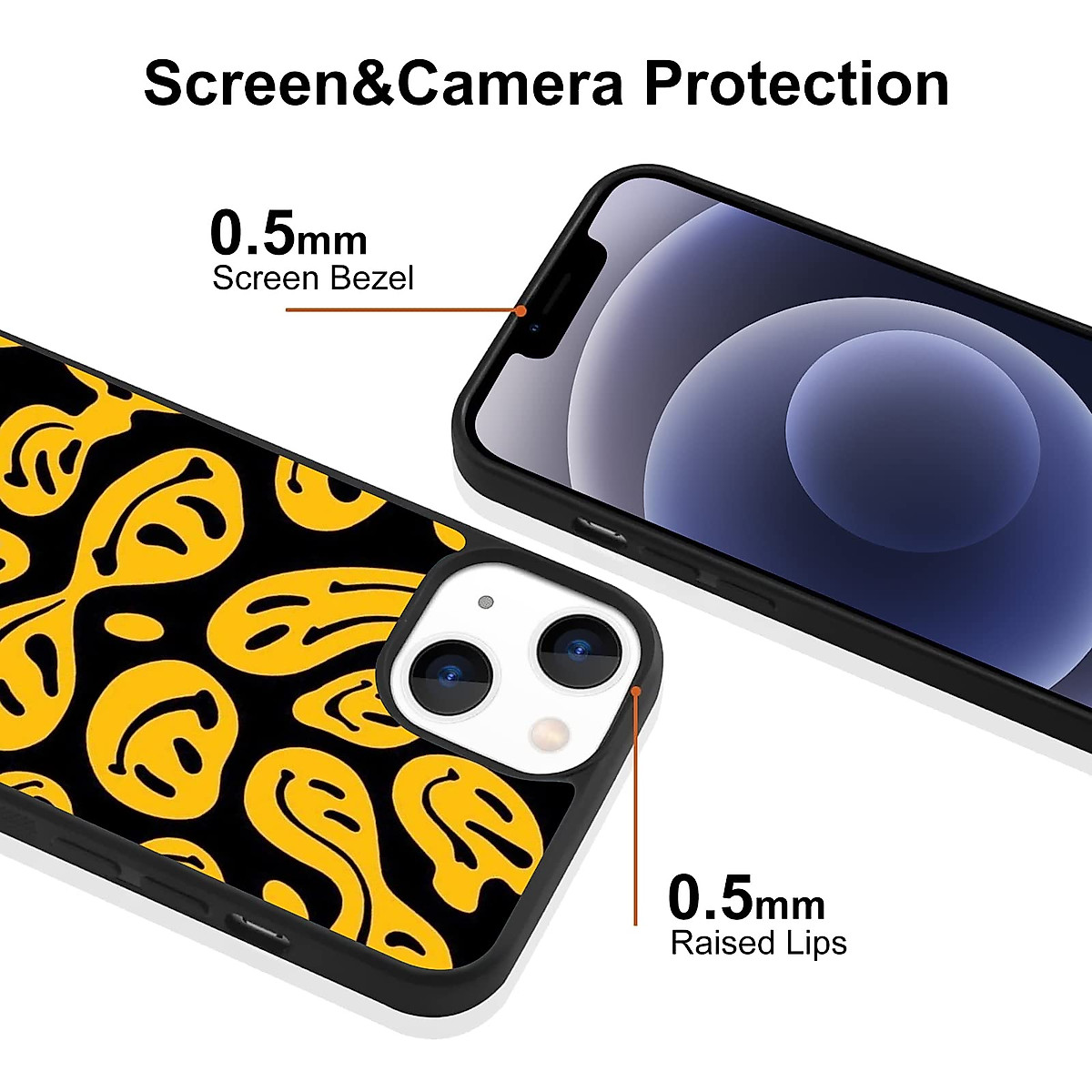 Myrauv for iPhone XR Lovely Case Yellow Trippy Cute Face Print Shockproof Protective Cases Soft TPU Hard Back Anti-Scratch Cover for iPhone XR
