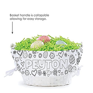 Floral and Heart Theme DIY Personalized Easter Egg Basket with Handle and Custom Name | Color It Yourself Easter Basket Liners | White Basket | Woven Easter Baskets for Kids | Customized Easter Basket