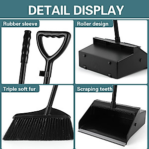 SB Broom with Dustpan Combo Set for Office, Indoor&Outdoor Sweeping,Broom and Dustpan Set,Large Size and Stiff Broom Dust pan with Long Handle,Stand Up Broom and Dustpan,Rectangular, Angular