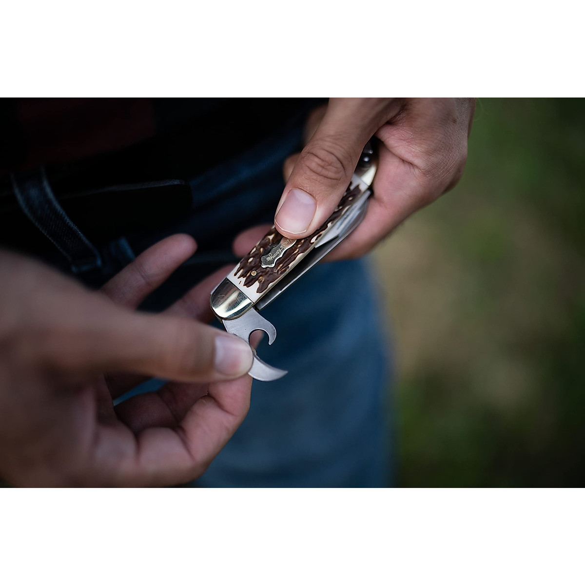 Uncle Henry Next Gen Staglon 23UH Scout 6.1in Folding Knife with 2.4in Stainless Steel Drop-Point Blade, Awl, Can Opener, Screwdriver, Cap Lifter, and Staglon Handle for Hunting, Camping and EDC