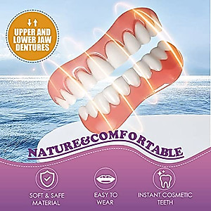 Fake Teeth, 2 PCS Veneers Dentures Socket for Women and Men, Dental Veneers for Temporary Tooth Repair Upper and Lower Jaw, Protect Your Teeth and Regain Confident Smile, Bright White-1-2
