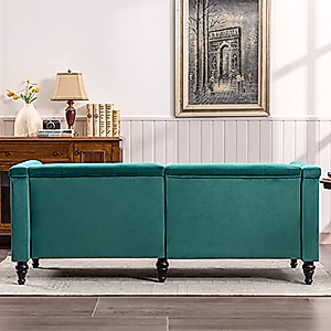 TTGIEET 76'' W Velvet Sofa Mid-Century Modern Love Seats, 3 Seater Sofa Couch with Two Bolster Pillows, Tufted futon Sofa Furniture for Living Room Bedroom Office （Green）