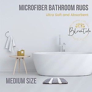 BLOOMTIDE Microfiber Luxury Bathroom Rugs Mat, 16"x24", Extra Soft, Absorbent Bath Rugs, Non-Slip, and Machine Washable Dry Bath Mats for Bathroom Floor, Tub and Shower, Grey