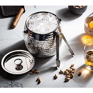 Colleta Home Ice Bucket for Parties - Insulated with Lid, Stainless Steel Double Walled with Handle for Carrying, 1.7 Liter - Ice Bucket with Tongs