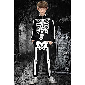 Girls Halloween Costume Bone Skeleton Skull Sweatshirt Hoodie Pant Set for Boys 9-10 Years