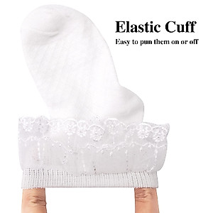 Looching 5 Pairs Toddler Baby Girls Ruffle Lace Trim Socks Eyelet Cotton White Frilly Ankle Soft Dress Socks Kids Princess Socks 1-13T (White, 4-6T)